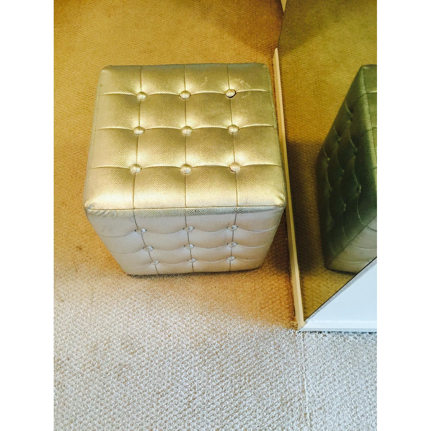 Harrods Gold Tufted Cube Ottomon/Table - AptDeco