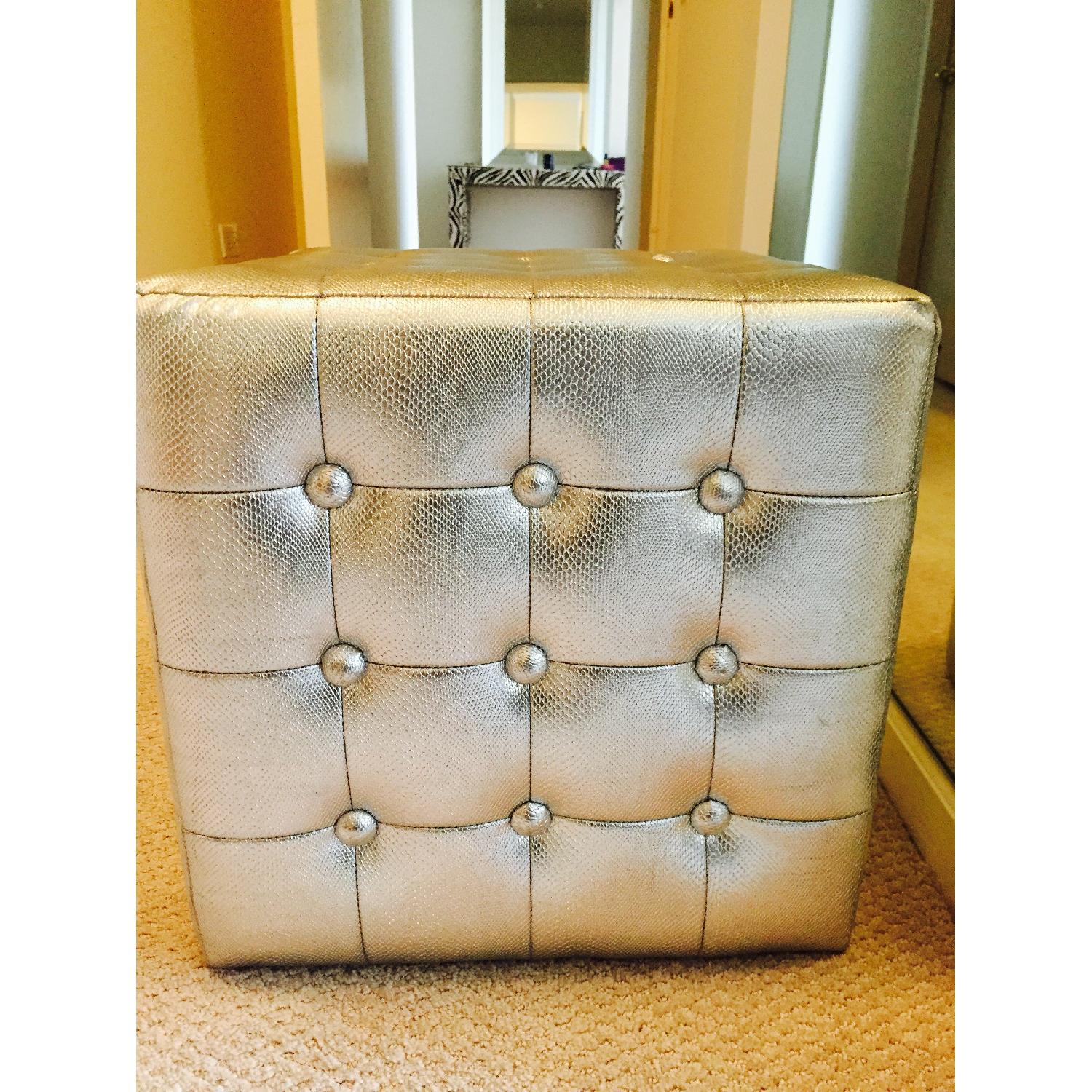 Harrods Gold Tufted Cube Ottomon/Table - AptDeco