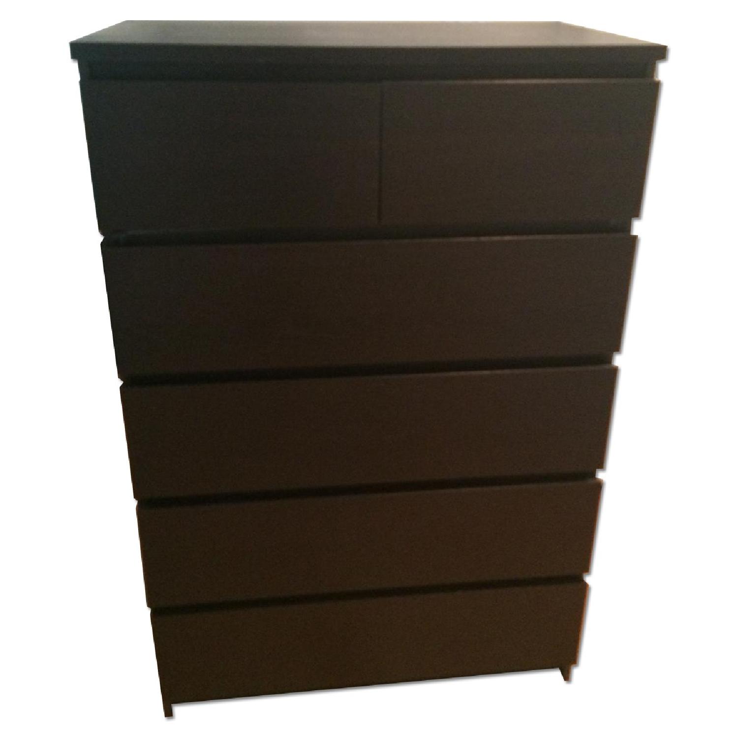Ikea Malm Black/Brown 6 Drawer Dresser - AptDeco