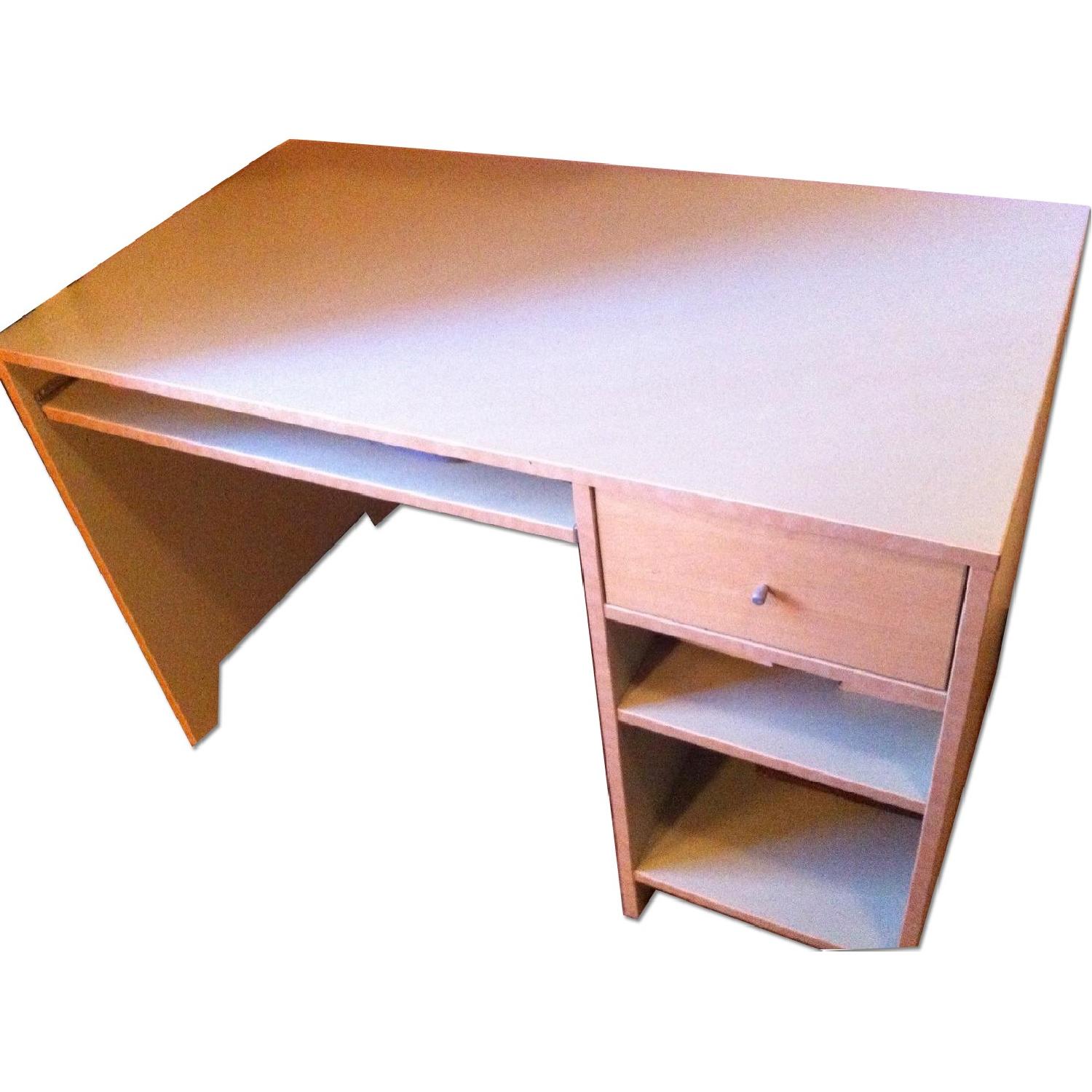 Ikea Light Green Computer Desk w/ Birch Trim - AptDeco