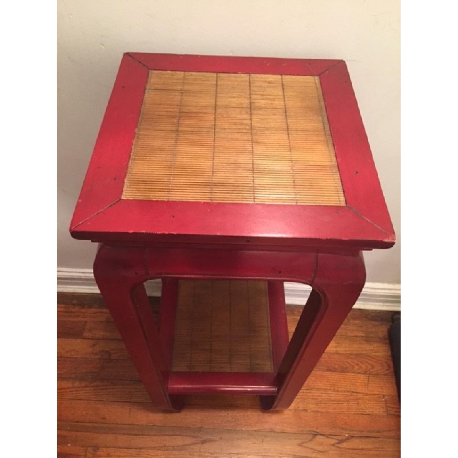 Red Wooden Chinese Table with Caning - AptDeco