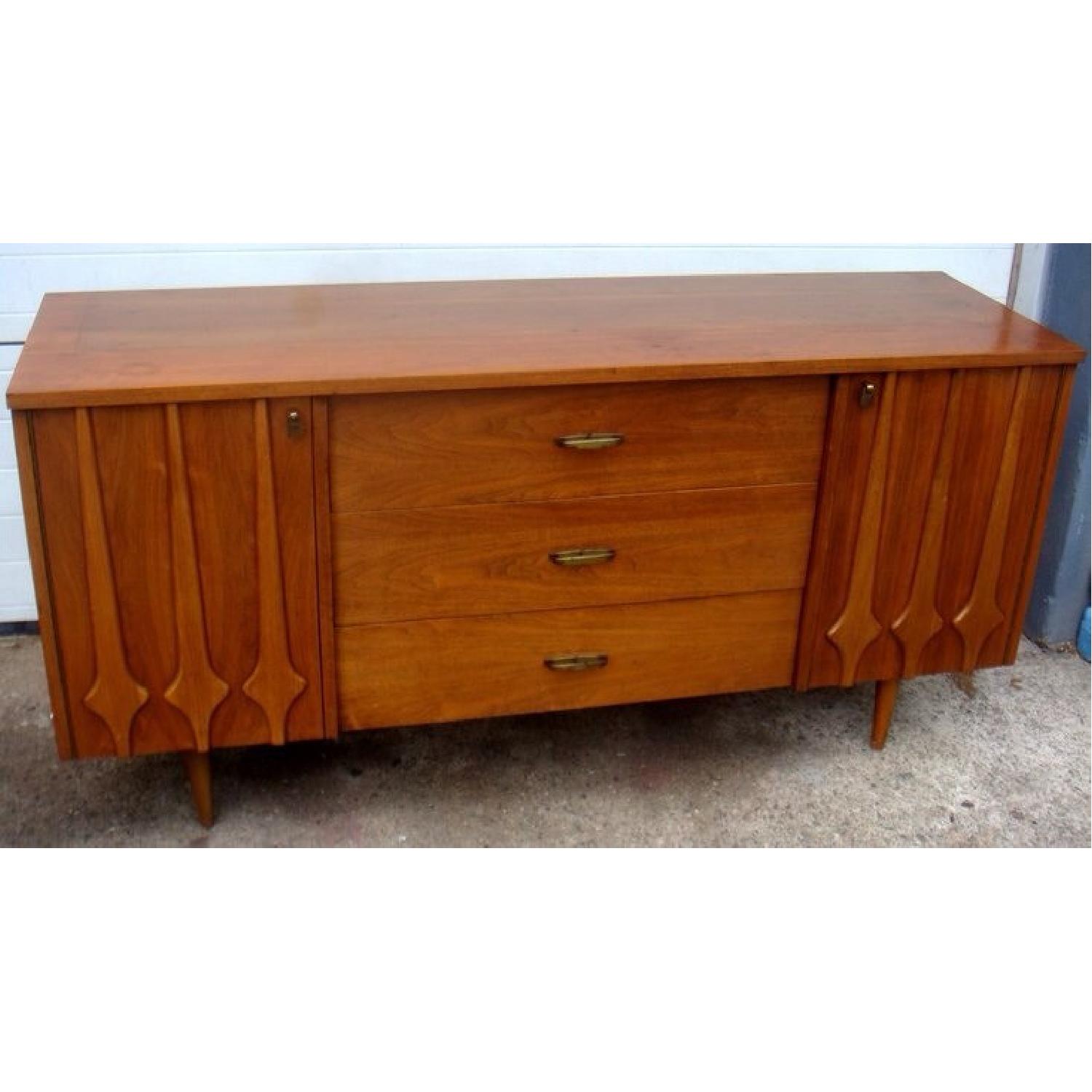 Mid Century Double Door 3 Drawer Credenza - AptDeco