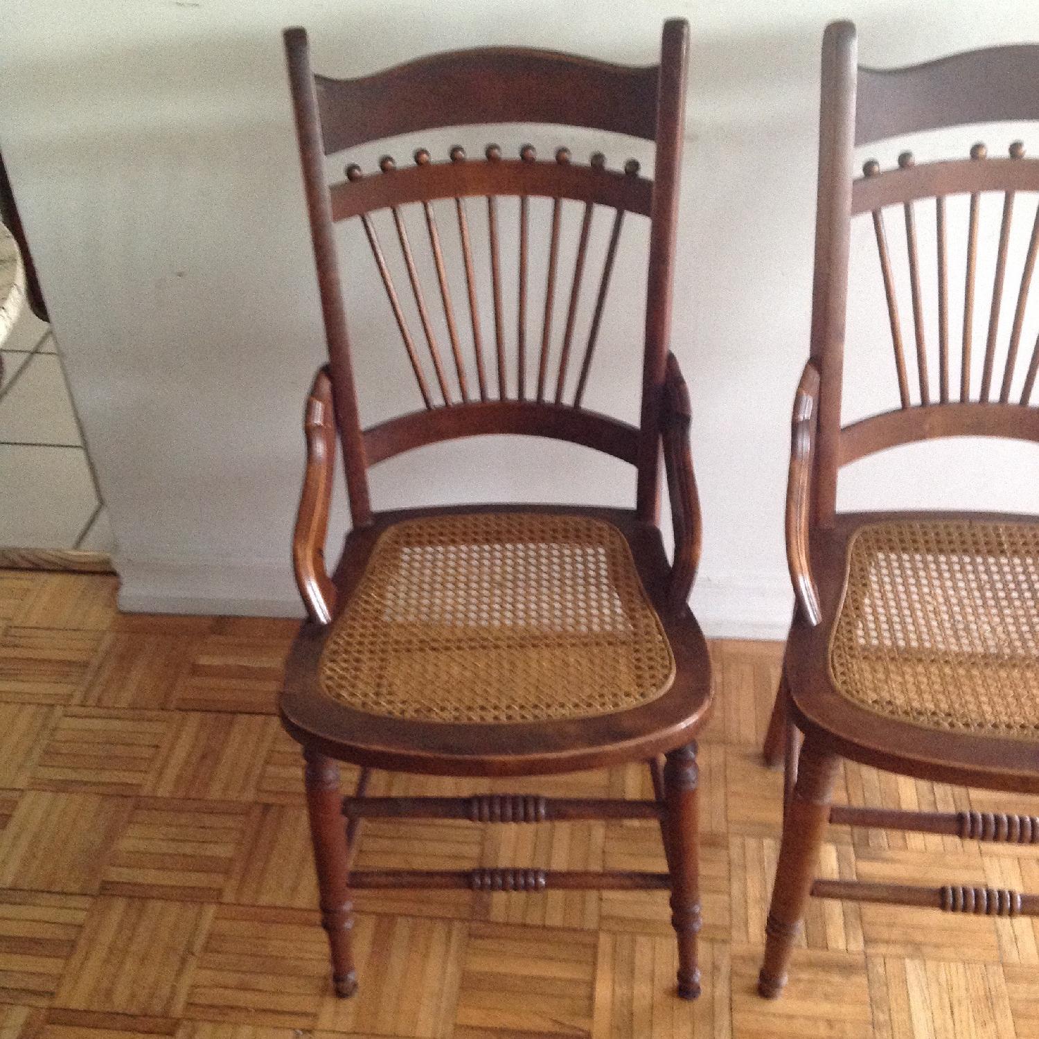 Antique Oak Wood Spindle-Back Chair w/ Newly Caned Seat - AptDeco