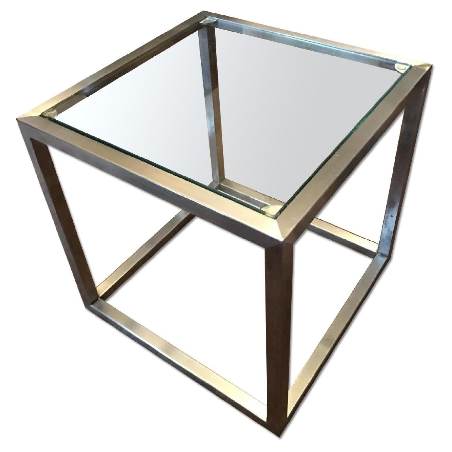 Ethan Allen Glass & Metal Cube Side Tables - AptDeco