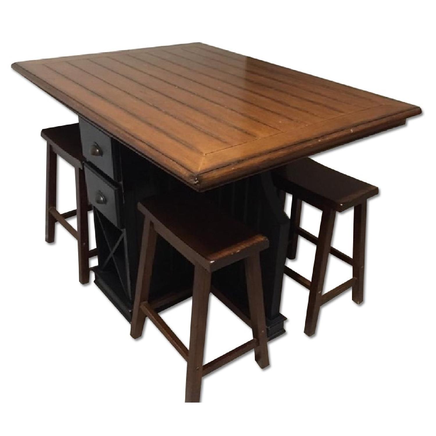 Counter Height Table w/ Storage/Wine Rack & 4 Stools - AptDeco