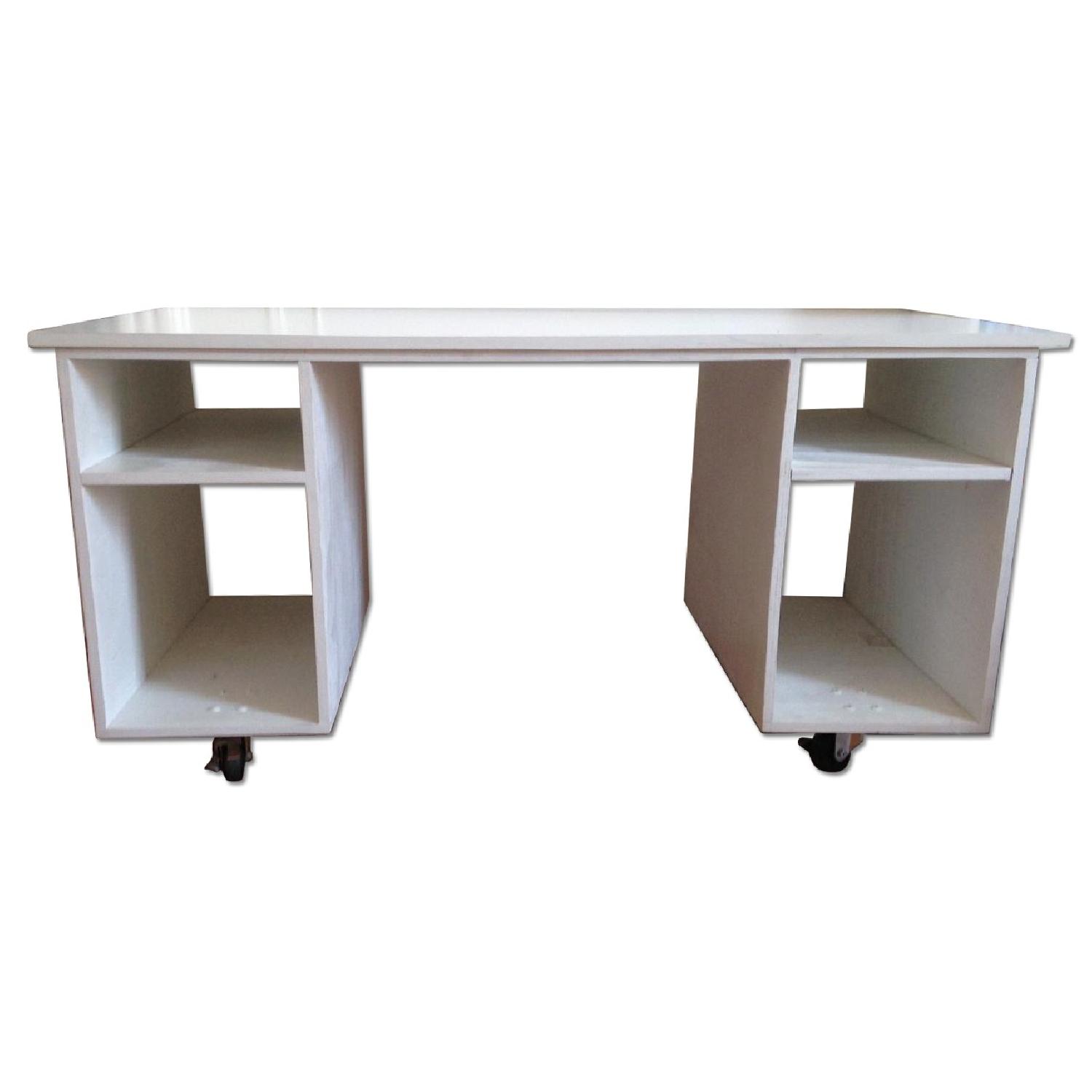 Large White Wooden Desk - AptDeco