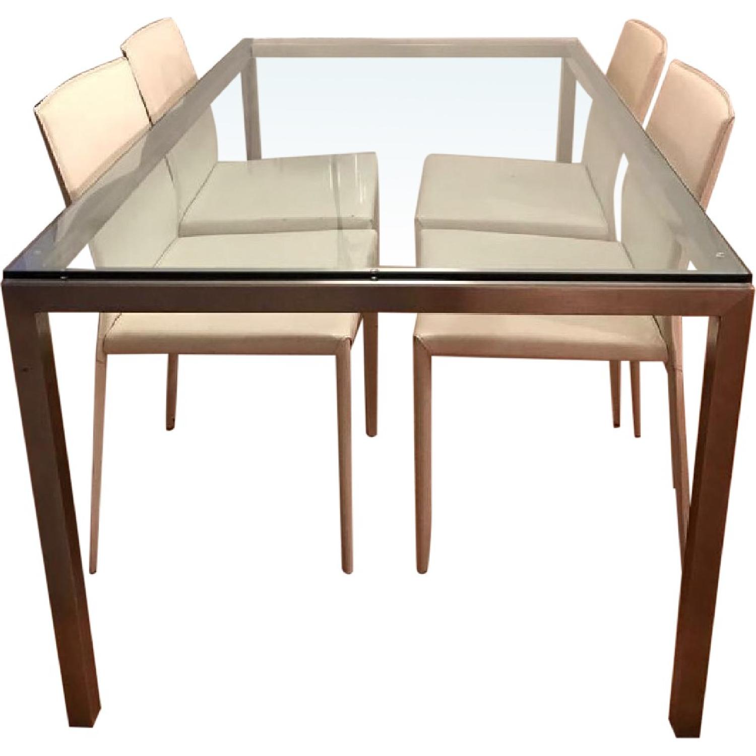 Room & Board Glass Top/ Metal Frame Table w/ 4 Chairs - AptDeco