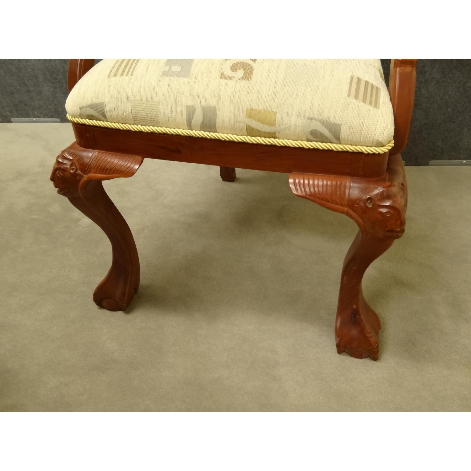 Carved Indonesian Mahogany Upholstered Chairs - Set of 7 - AptDeco