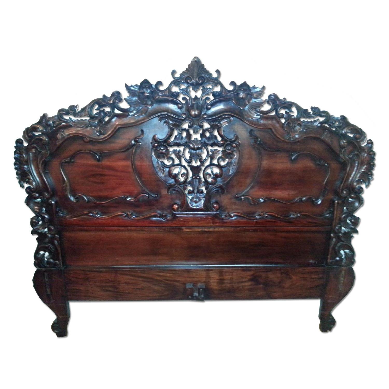 Fabulous & Baroque French Rococo Hand-Carved Mahogany Bed - AptDeco