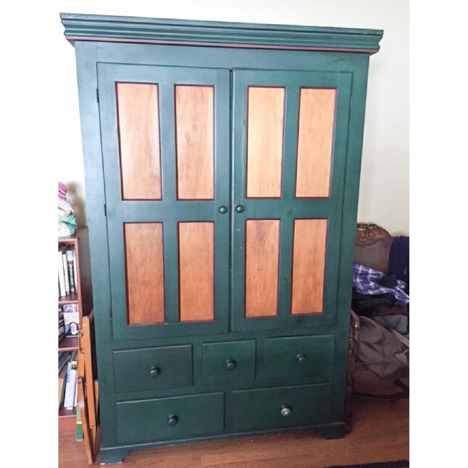 Custom Wood Hand Painted Armoire - AptDeco