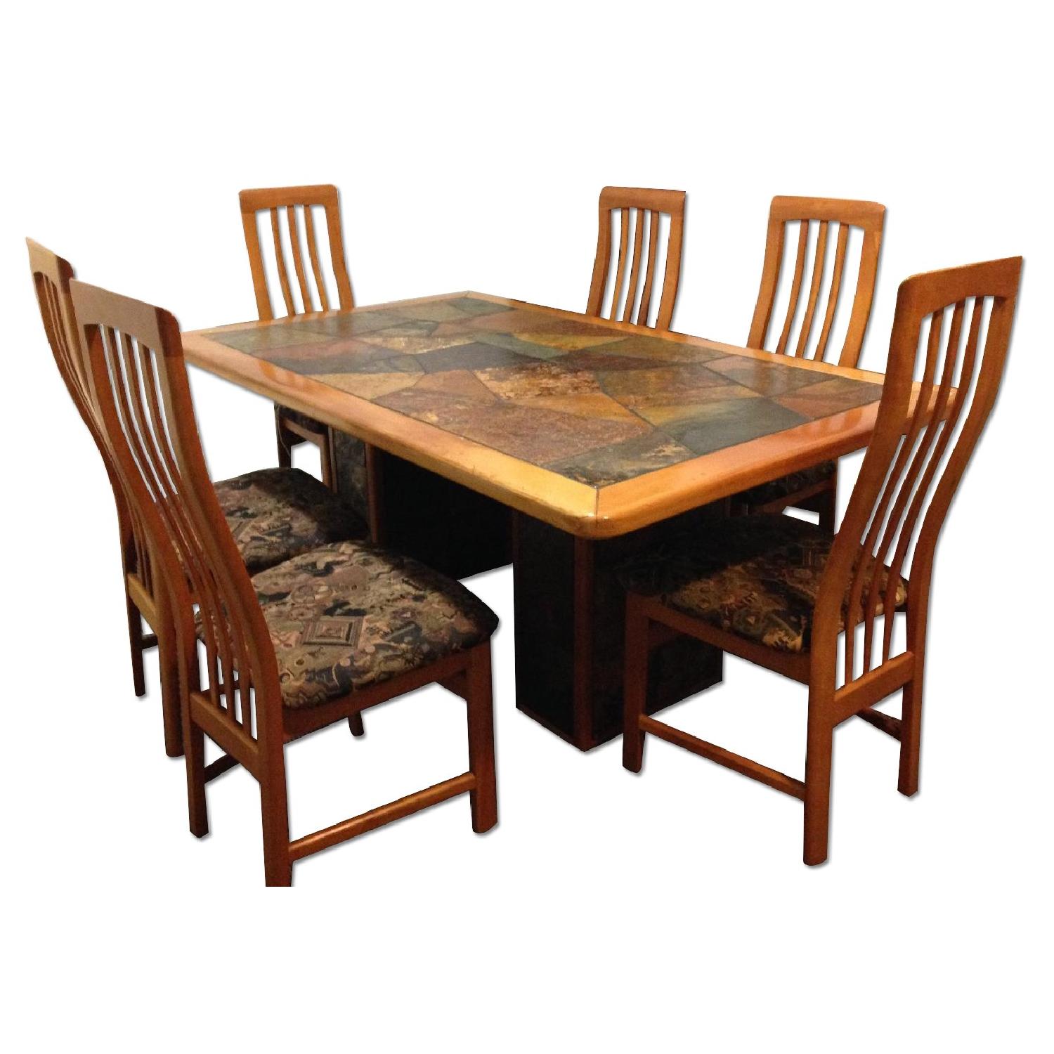 Stone Dining Table w/ 6 Chairs - AptDeco